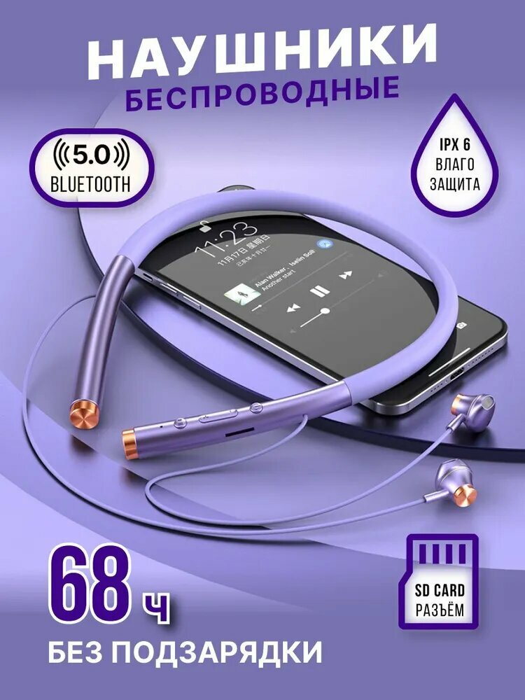 Наушники беспроводные вкладыши bluetooth с микрофоном блютуз спортивные для бега на шею