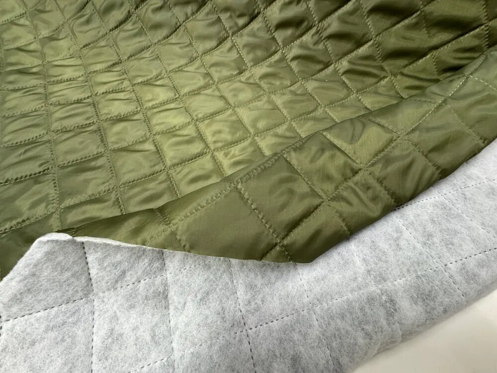 Ткань стёганая на синтепоне 100гр. цвет хаки ширина 1.5м (длина 1м), термостежка ультрастеп подкладочная для шитья, рукоделия