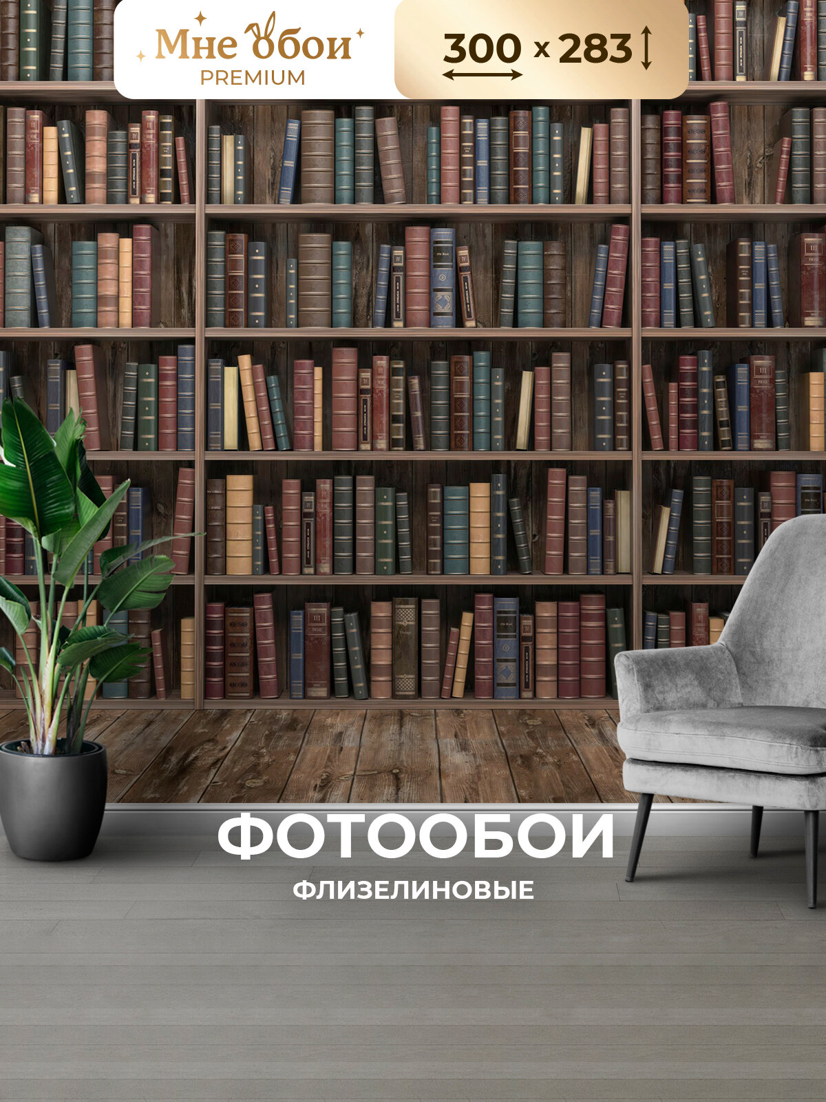 Фотообои на стену флизелиновые 3d для спальни и гостиной, на кухню 300х283 книги, полки, библиотека