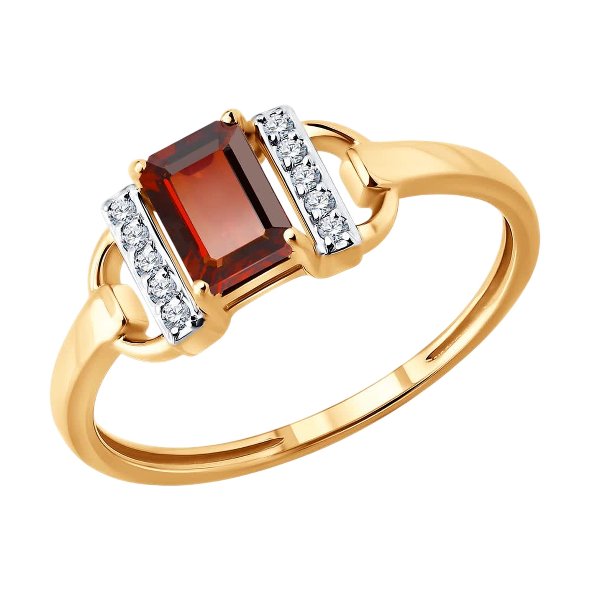 Кольцо, красное золото, 585 проба, гранат, фианит