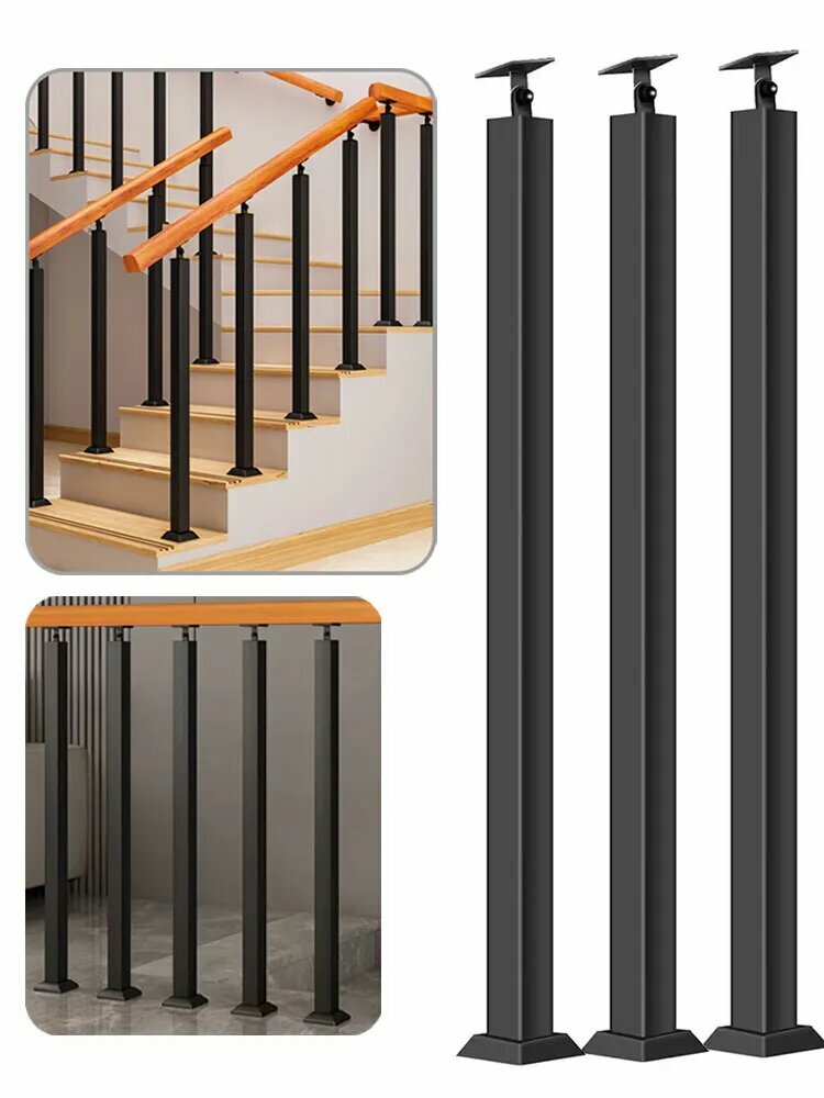 Металлические стойки для лестничных перил, кованые опоры черного цвета с креплениями для дома, лофта, крыльца