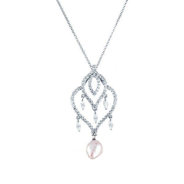 Колье ELEMENT47, серебро, 925 проба, родирование, фианит, жемчуг