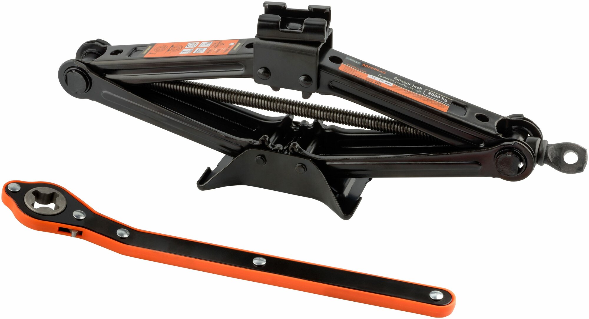 Домкрат ромбический 2,0т (трещоточная рукоятка; H100-390 мм) АвтоDело (43117)