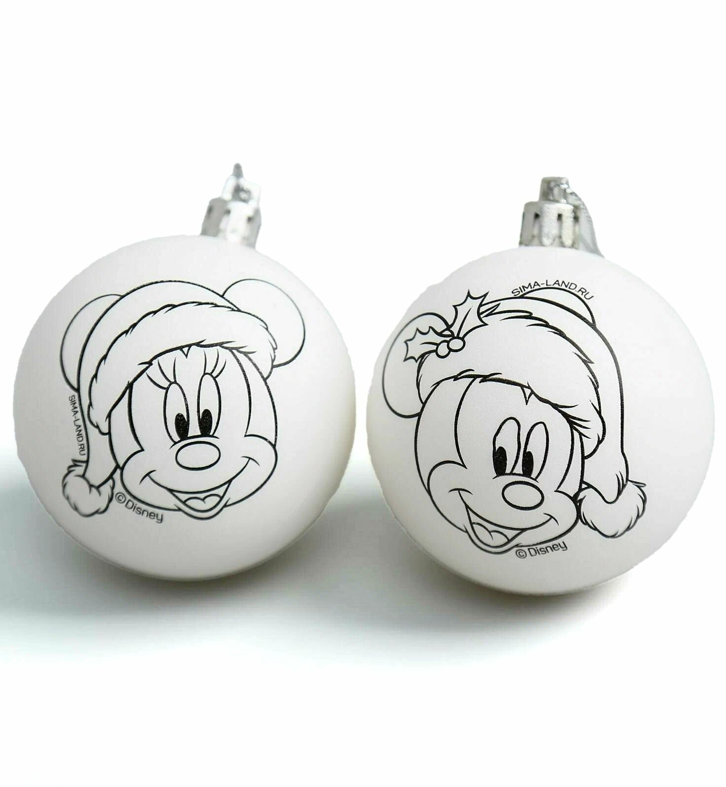 Ёлочные шары под раскраску "Микки Маус" с подвесом, набор для детского творчества, новогодний декор своими руками, диаметр 5.5 см, в комплекте 2 шт.