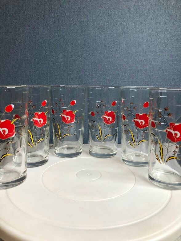 Набор стаканов для напитков винтажный, 6шт, Гусь-хрустальный "маки любви", 230мл, хрусталь