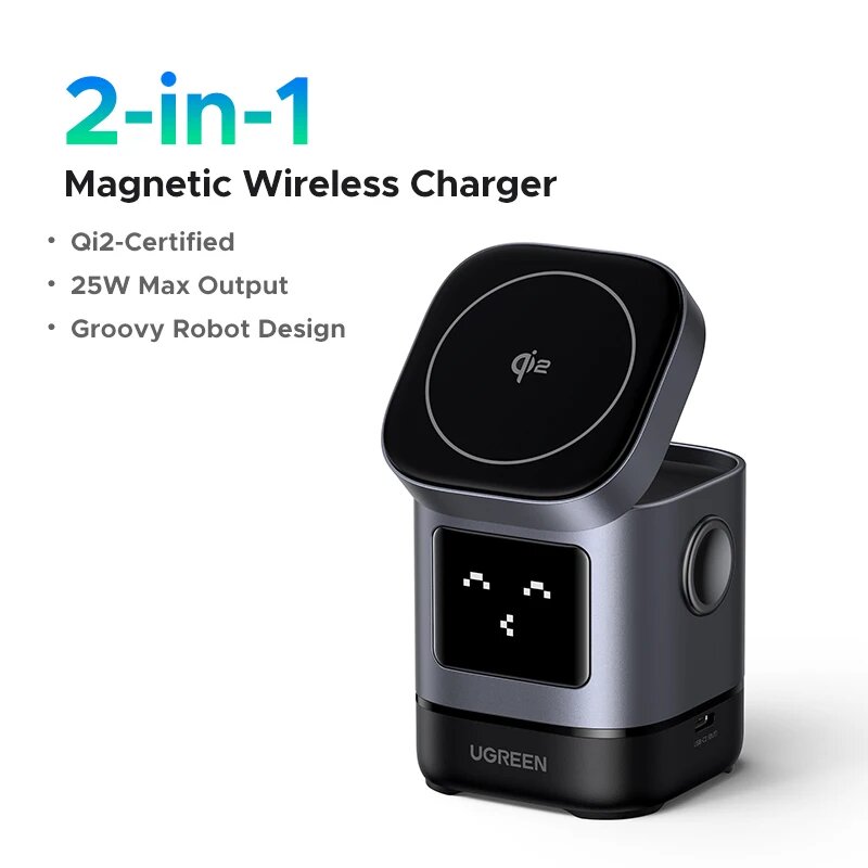 UGREEN UNO Qi2 15 Вт Магнитное беспроводное зарядное устройство с кабелем для iPhone 16 17 Pro Max для быстрого зарядного устройства MagSafe Qi2 Upgrade