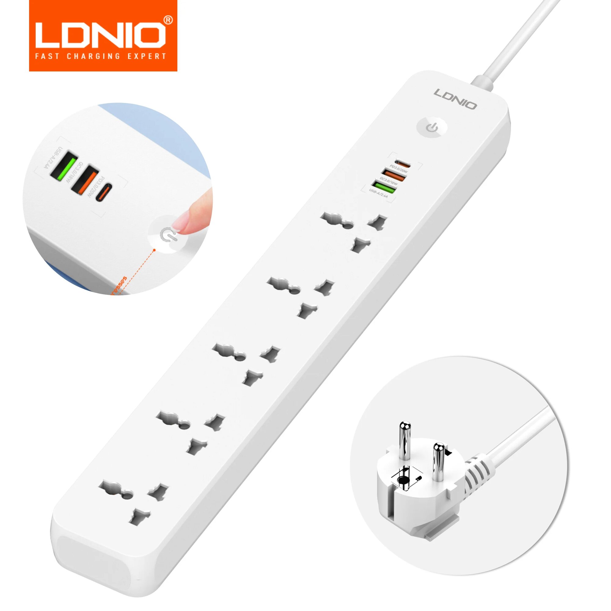 LDNIO удлинитель розетки 5 розеток с 3 портами USB