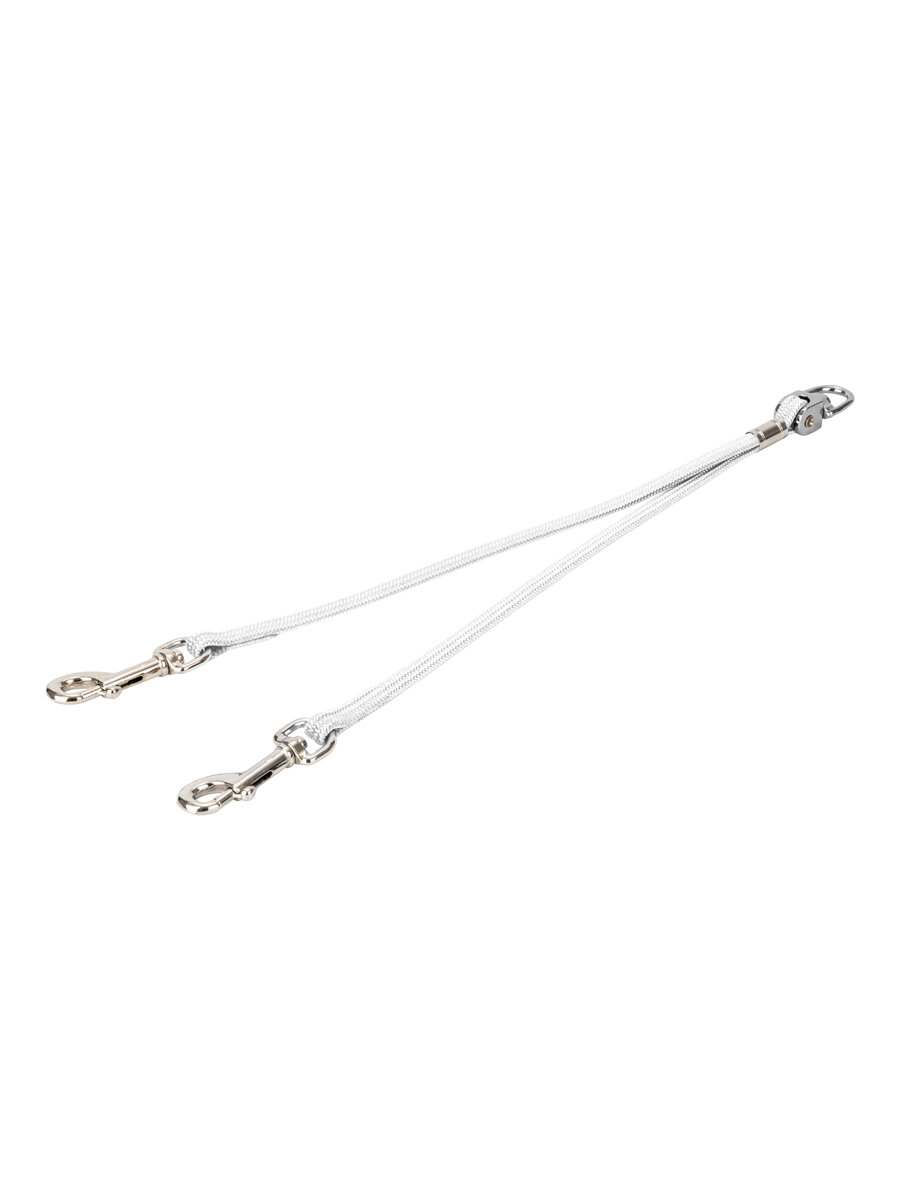 Сворка поводок для двух собак регулируемая с вертлюгом, длина 32 см, лента-чулок ширина 8 мм, белая, ZooOne, 79-0818