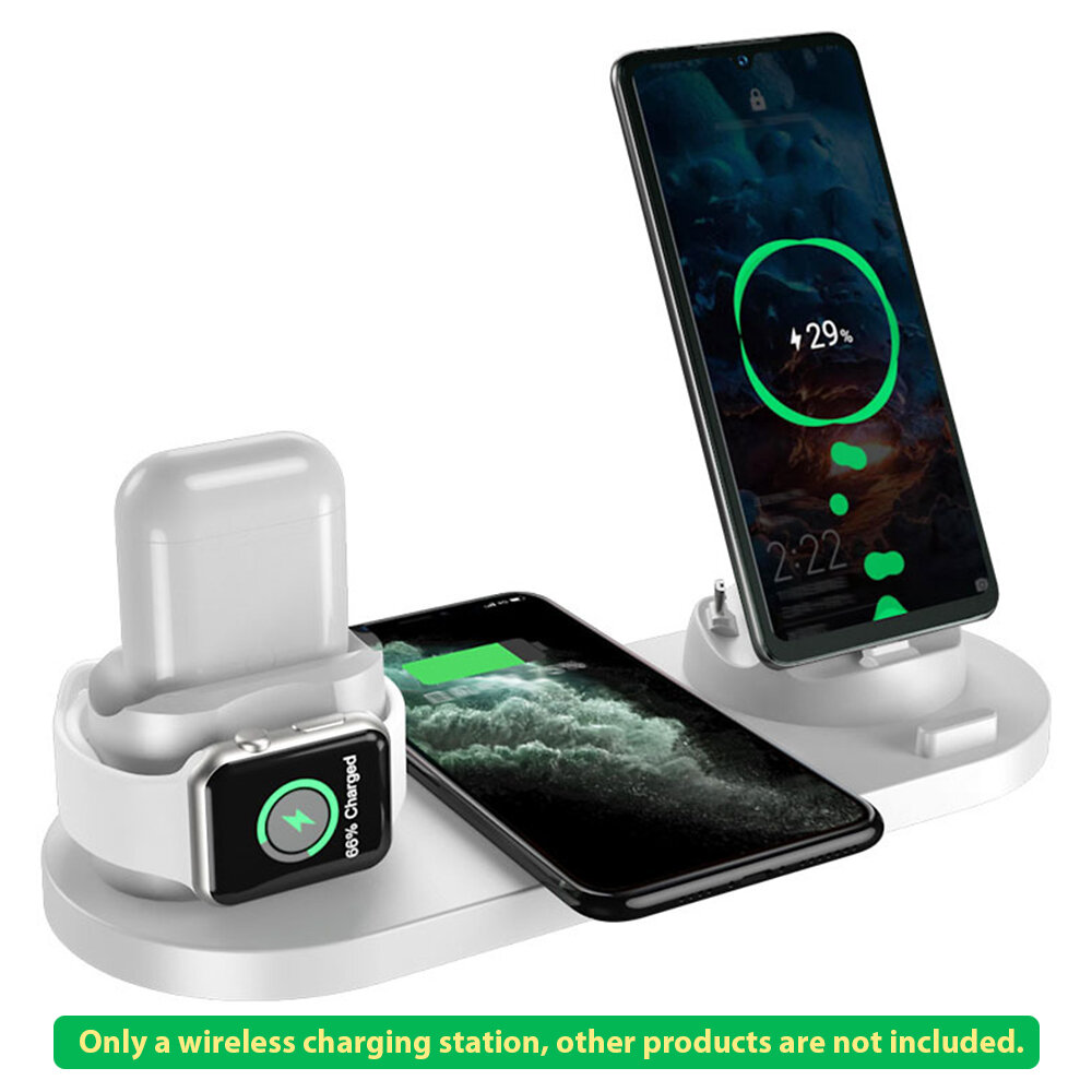 Док-станция для беспроводной зарядки 6-в-1 15В, совместимая с iOS/iWatch/Airpods/сериями Type-C USB, быстрая зарядка Qi для телефонов, длина USB-кабеля 1.2 метра, размер 230*90*50 мм, цвета: Белый, Черный, Розовый