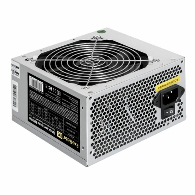 Блок питания EXEGATE UN750 (EX292178RUS-S) серебристый - 750Вт, ATX 20+4 пин, 4 pin + 4 pin x2 CPU, 5 SATA, 2 x 6+2 pin PCI-E