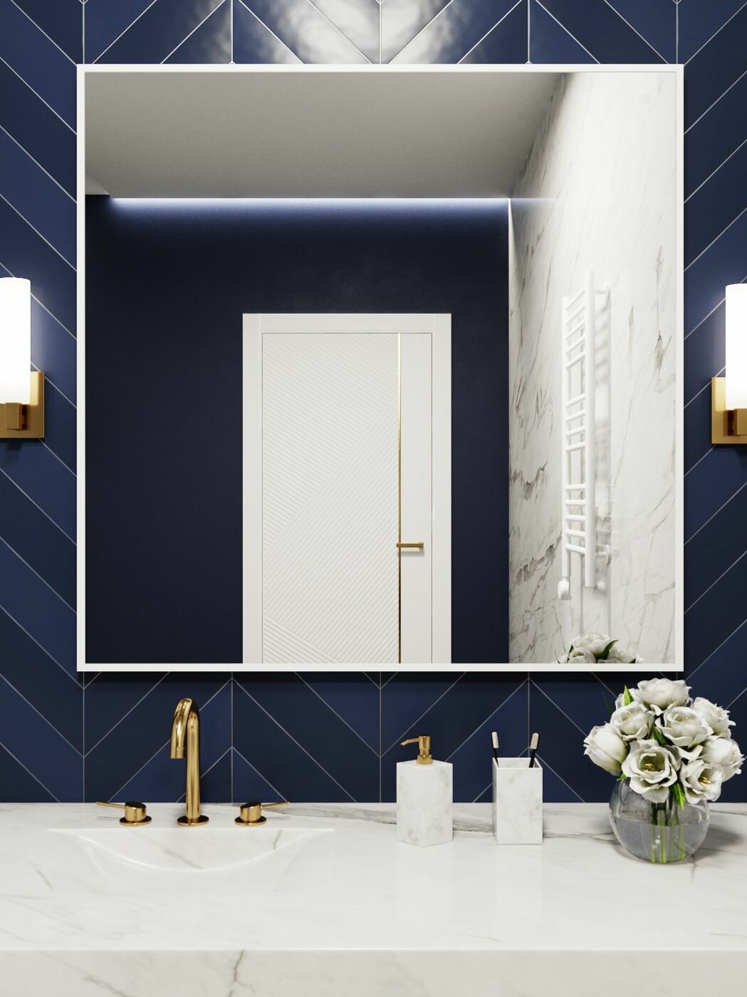 Зеркало настенное 80х80 см. ONE MARKET в ванную в алюминиевой раме, Белое