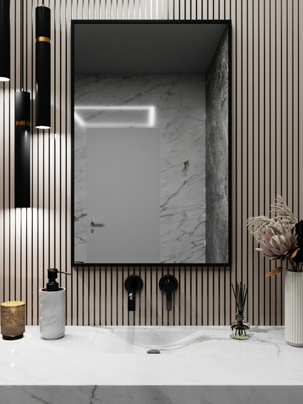 Зеркало настенное 90х50 см. BLX MIRROR в ванную в алюминиевой раме, Черное