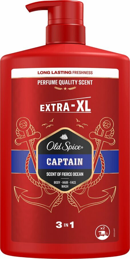 Гель для душа и шампунь мужской OLD SPICE Captain 2в1, 1л, 1000мл