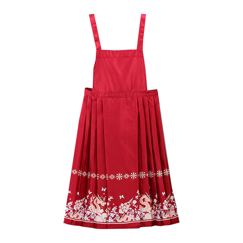 Женский фартук ханьфу с плиссированной юбкой. Традиционный фартук с перекрещивающимися бретелями на спине, принтом в виде феникса и цветов, регулируемыми лямками и карманами. Элегантный фартук для приготовления пищи или повседневной работы.