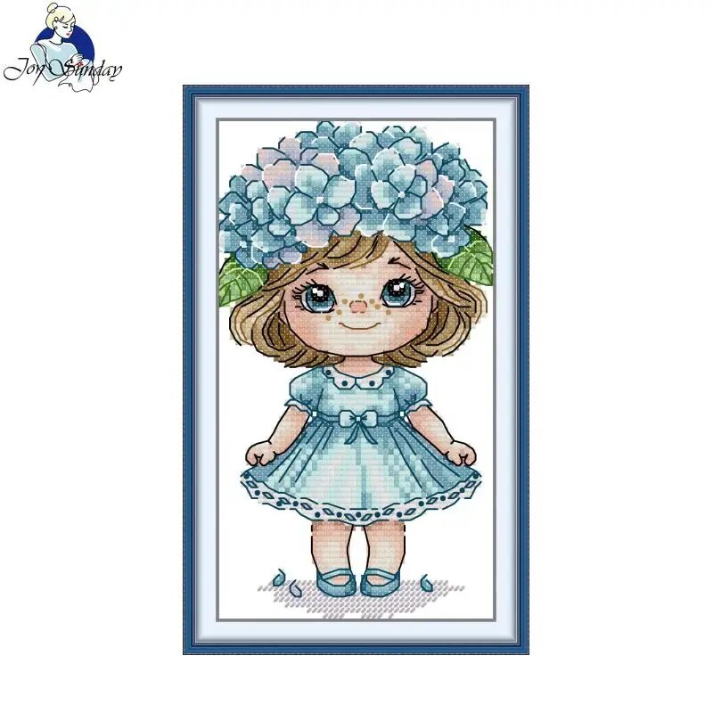 Набор для вышивания крестом "Девочка с цветами" Joy Sunday DB194, 14CT HD Printed