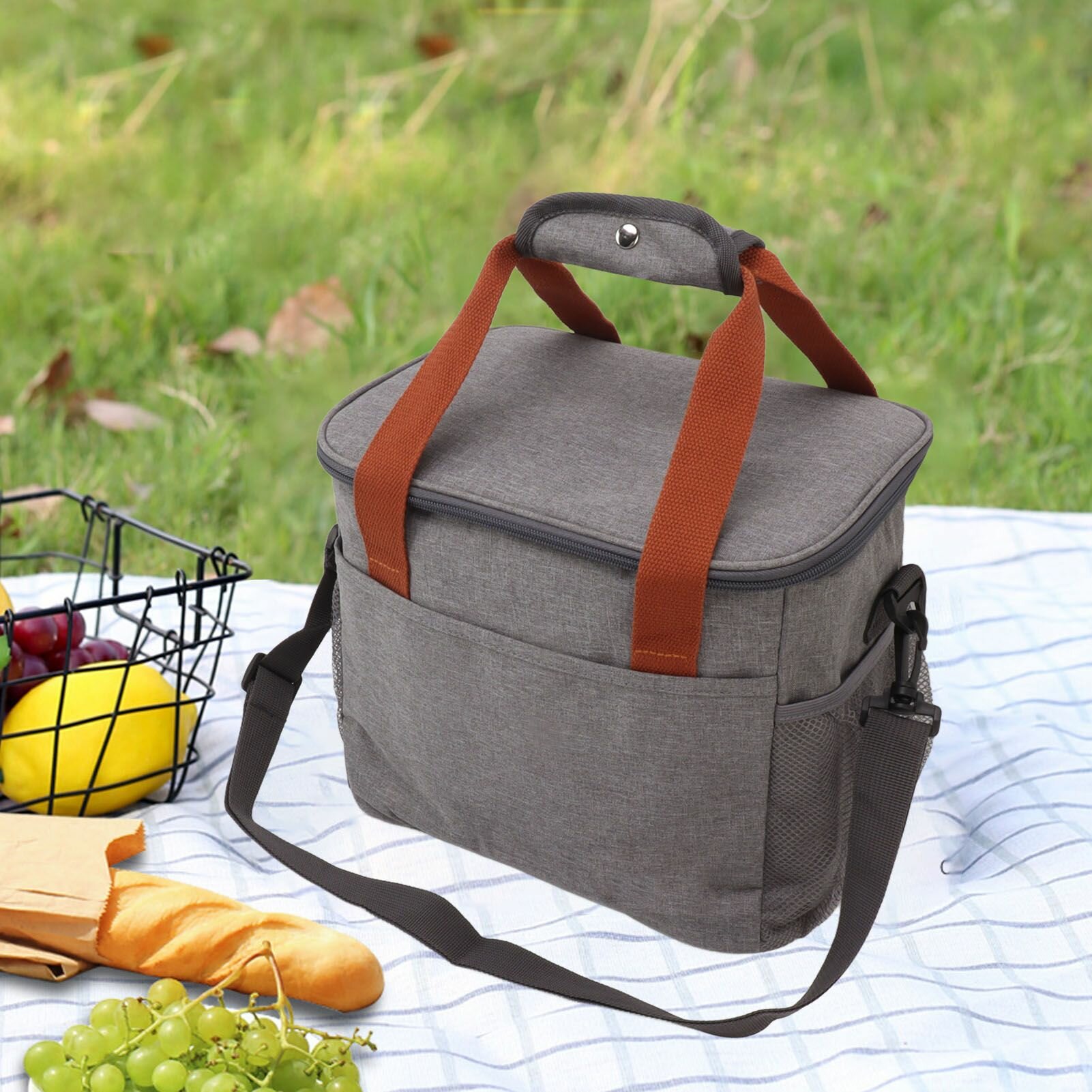 Большая сумка для обеда, утепленная водонепроницаемая теплоизоляционная герметичная морозильная сумка-холодильник с плечевым ремнем для офисной работы, серая