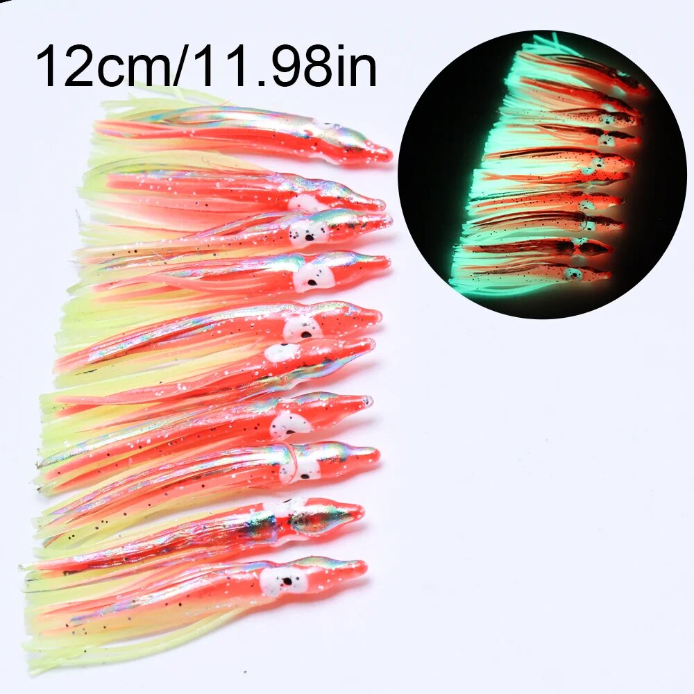 Набор из 10 светящихся мягких приманок-кальмаров JTUUWRAP 6-12 см Red Golden 12cm