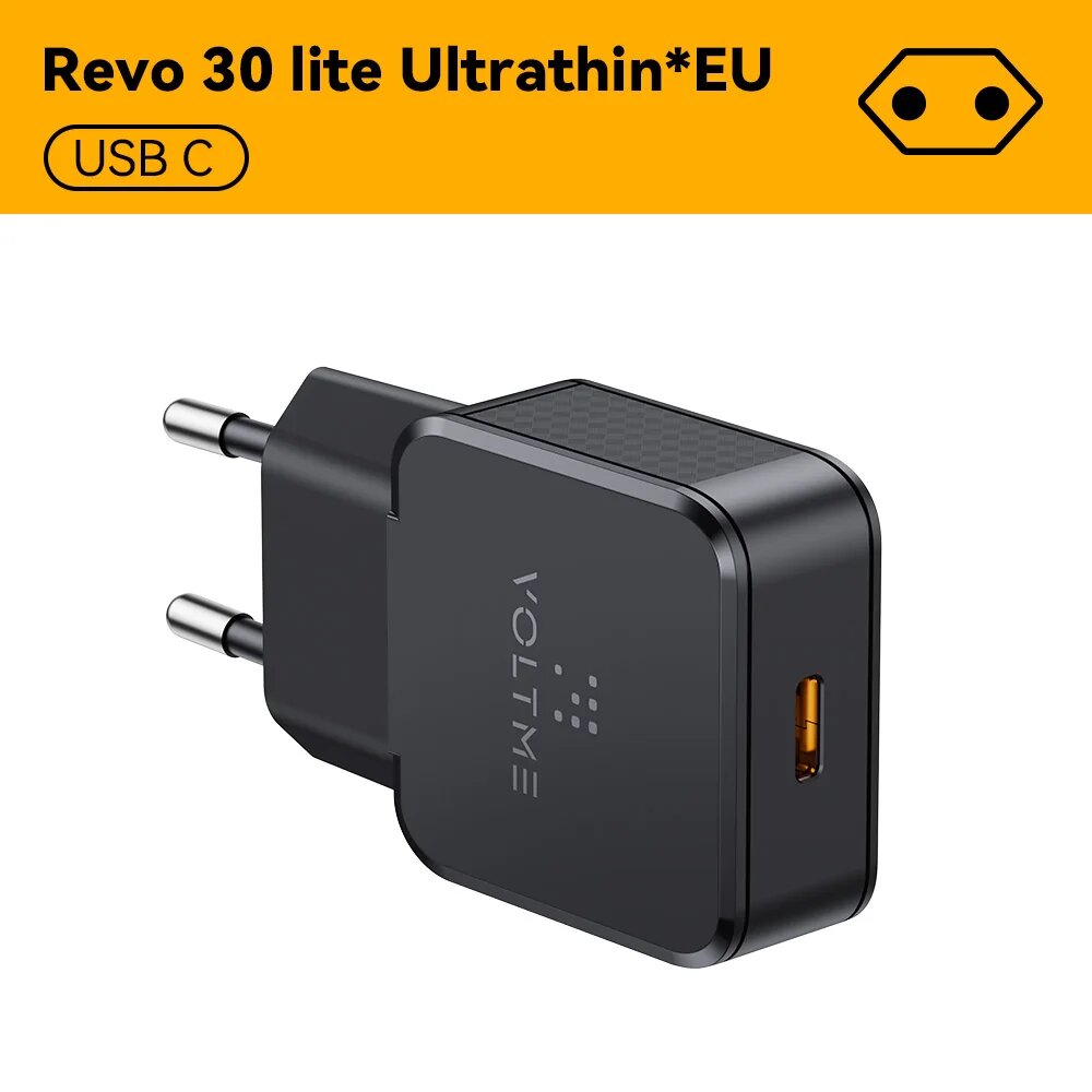 Зарядное устройство VOLTME PD 30 Вт GaN PD Fast USB Type C Зарядное устройство USB C PD3.0 QC3.0 Быстрая зарядка для iPhone 16 15 14 Зарядное устройство для мобильного телефона, 30W Black