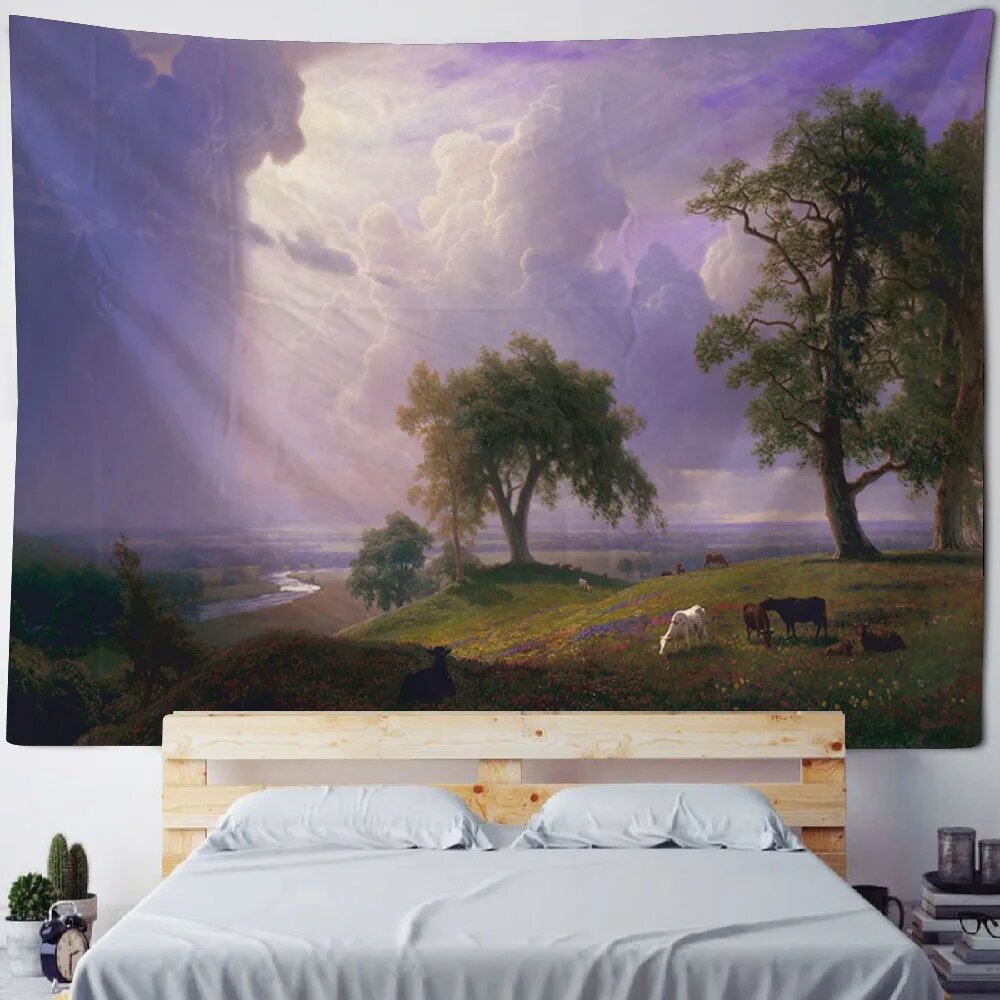 Гобелен с картиной Моне, пейзаж, полиэстер 300x200cm, Синий