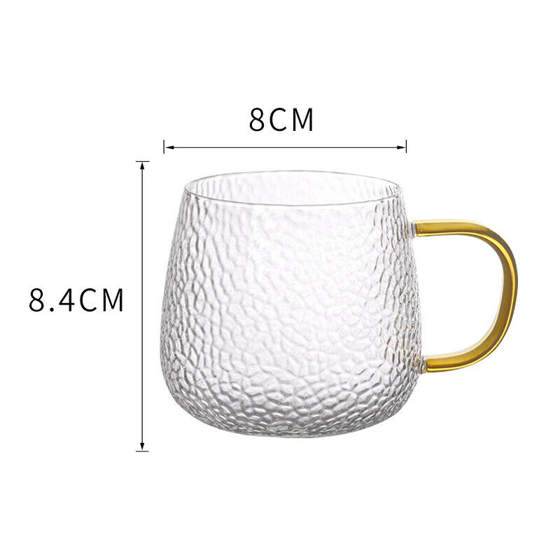 Baijie High Borosilicate Glass Cup with Hammered Pattern, Tea Infuser Mug, Glass Tea Cup, Heat-Resistant Water Cup, 400ML