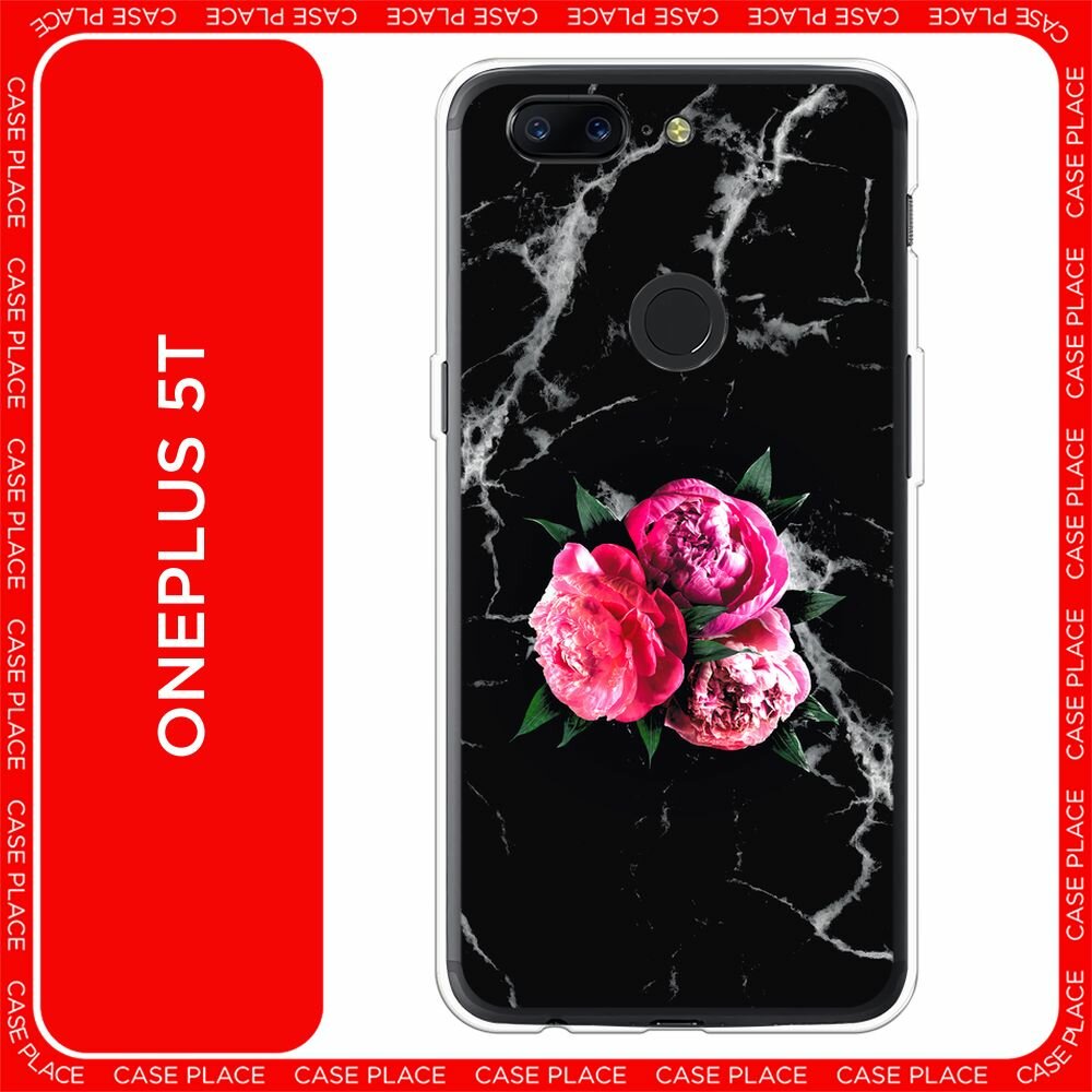 Чехол на OnePlus 5T / ВанПлюс 5Т с принтом "Букет на черном мраморе"