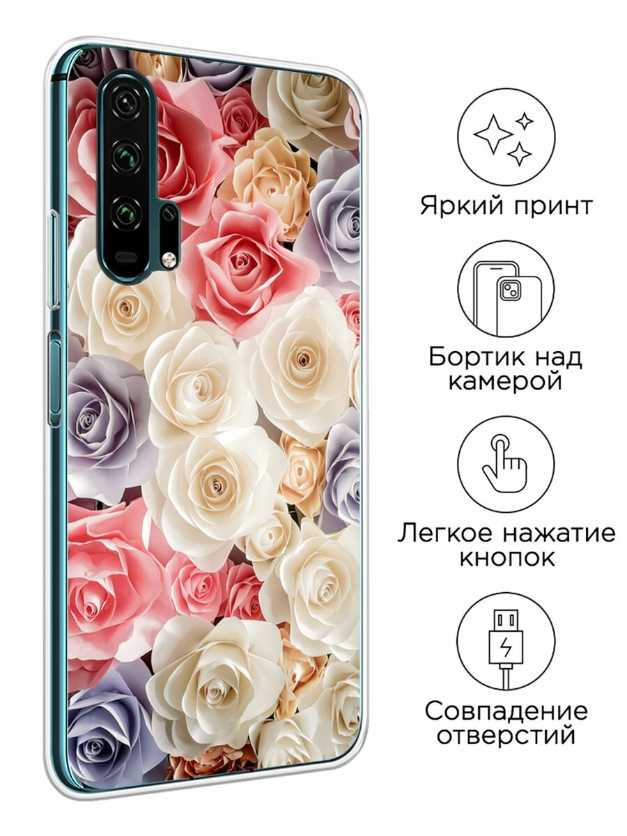 Чехол на Honor 20 Pro / Хонор 20 Про с принтом "Пастельные розы" — фото 1