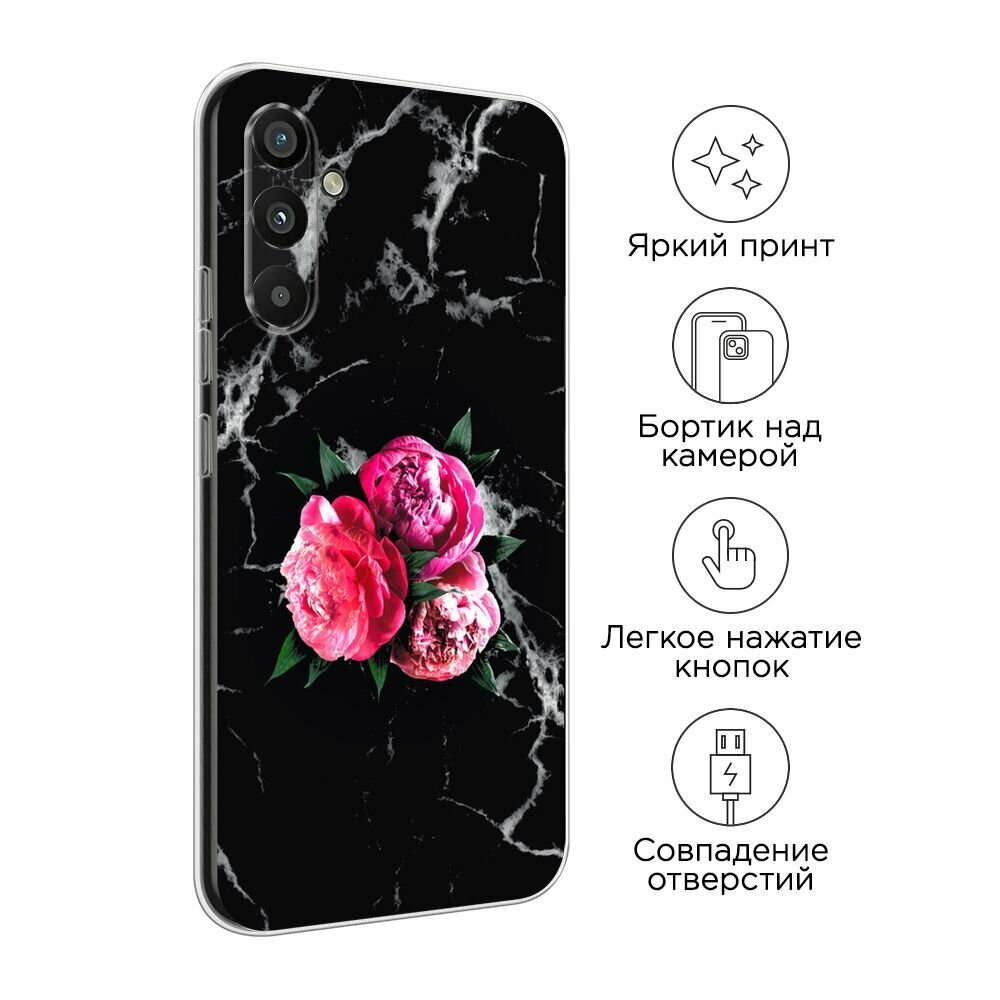 Чехол на Samsung Galaxy A34 / Самсунг A34 с принтом "Букет на черном мраморе" — фото 1