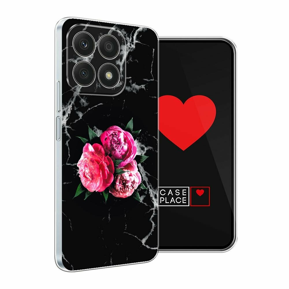 Чехол на Honor X8A / Хонор X8A с принтом "Букет на черном мраморе" — фото 1