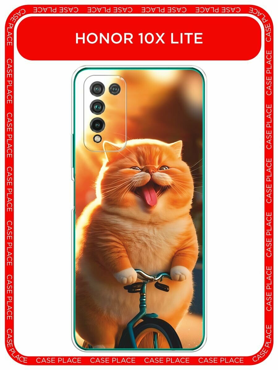 Чехол на Honor 10X Lite / Хонор 10X Лайт с принтом "Кот на велике"