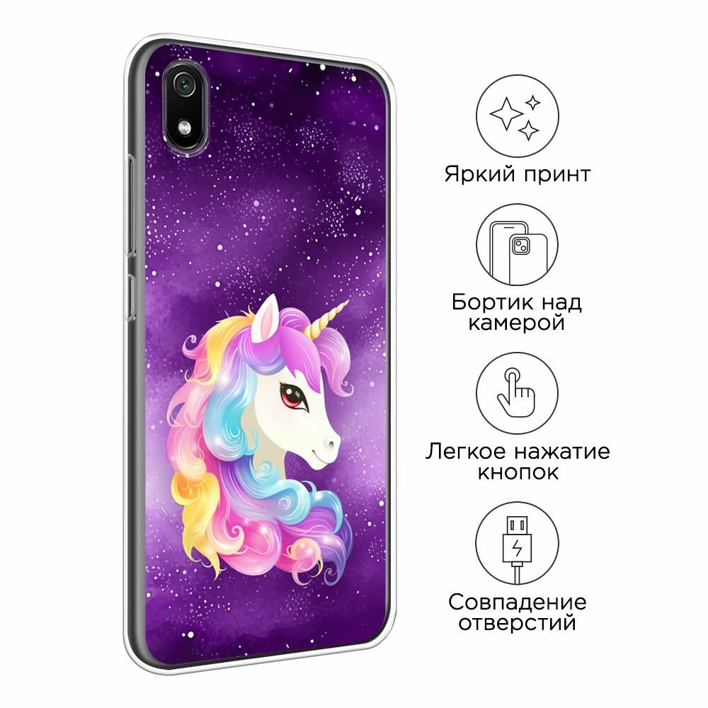 Чехол на Xiaomi Redmi 7A / Сяоми Редми 7А с принтом "Кудрявый единорог" — фото 1