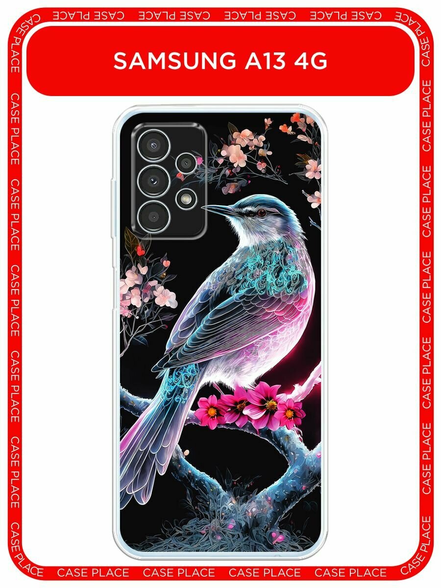 Чехол на Samsung Galaxy A13 / Самсунг Галакси А13 с принтом "Птица на цветущем дереве"