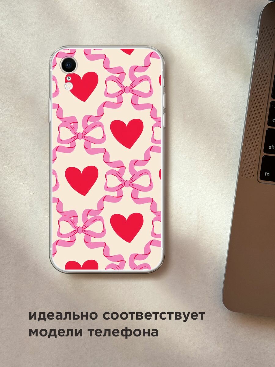 Чехол на Apple iPhone XR / Айфон XR с принтом "Hearts and ribbons 1 - 14 февраля" — фото 1