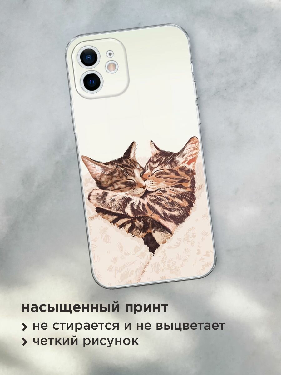 Чехол на Apple iPhone 12 mini / Айфон 12 Мини с принтом "Влюбленные котейки - 14 февраля" — фото 1