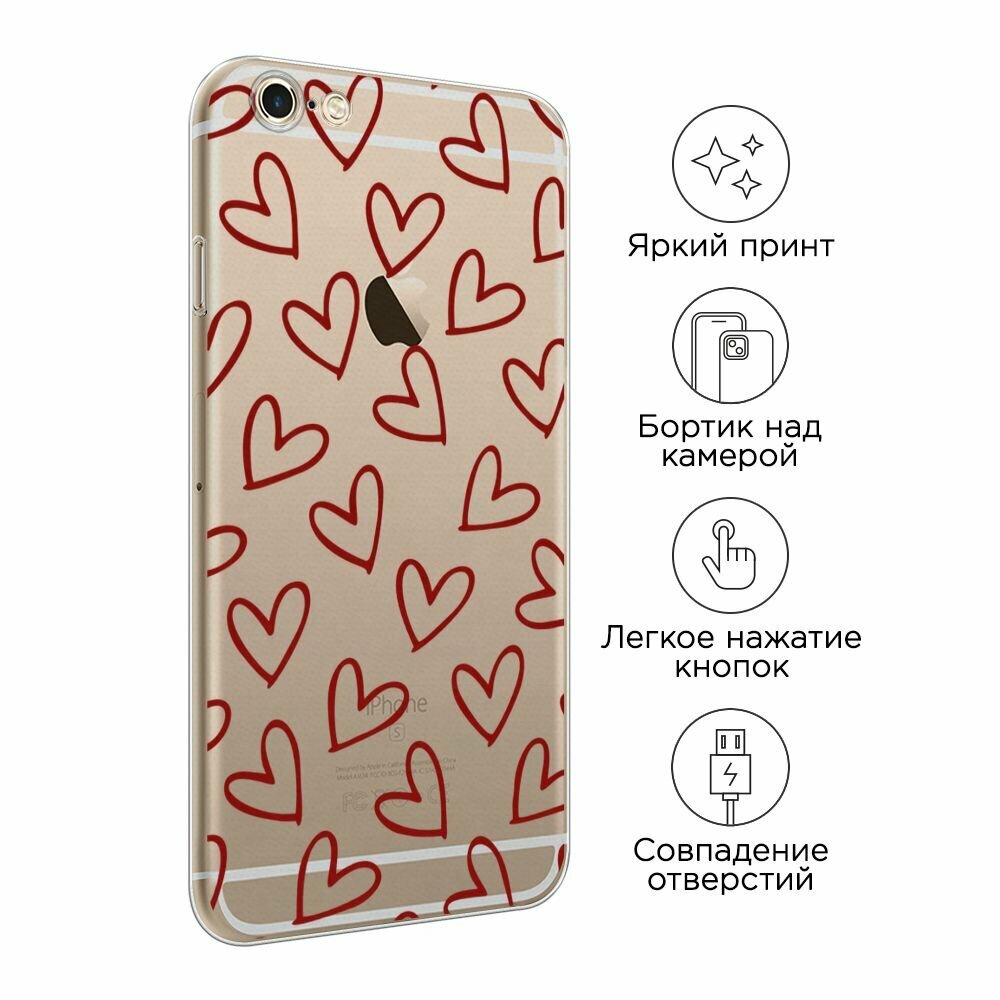Чехол на Apple iPhone 6 Plus/6S Plus / Айфон 6 Плюс с принтом "Little hearts doodles 2 - 14 февраля", прозрачный — фото 1