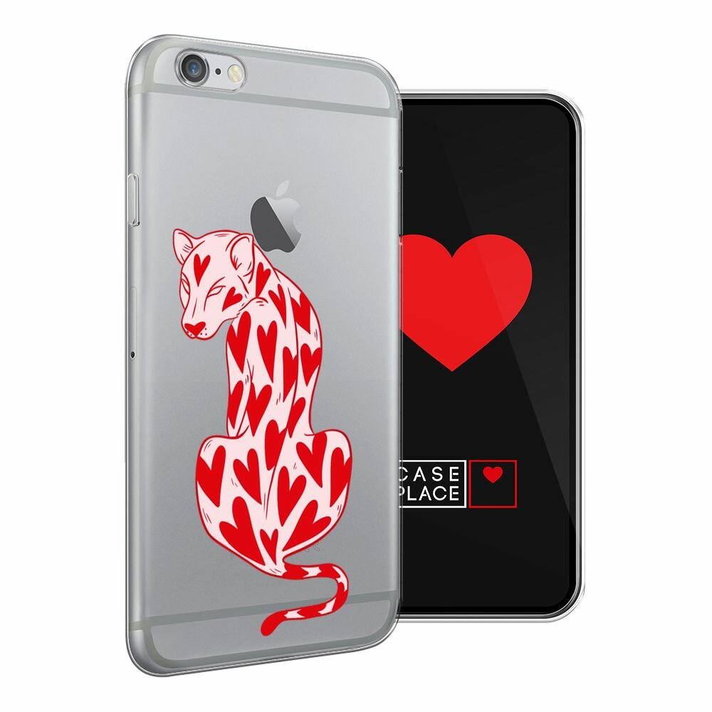 Чехол на Apple iPhone 6 / Айфон 6 с принтом "Heart panther 2 - 14 февраля", прозрачный — фото 1