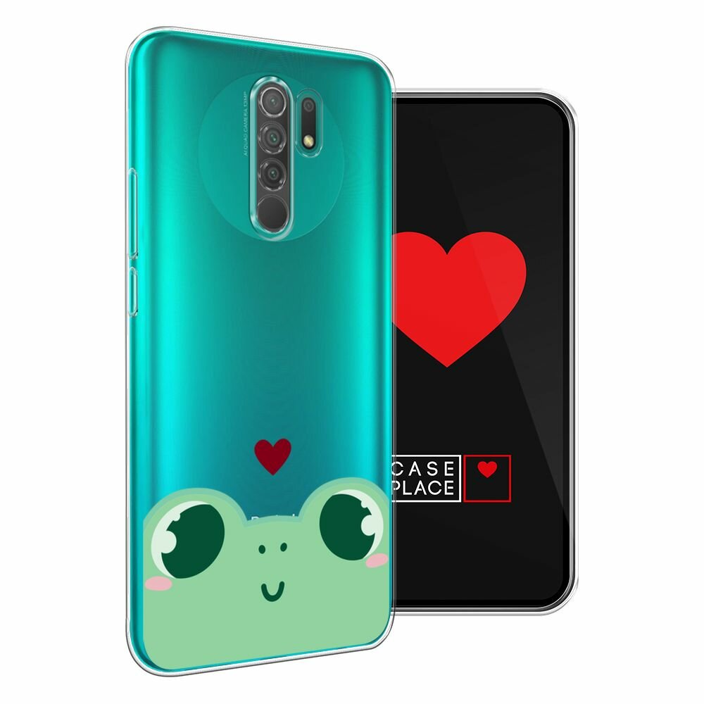 Чехол на Xiaomi Redmi 9 / Сяоми Редми 9 с принтом "Влюблённая лягушка - 14 февраля", прозрачный — фото 1