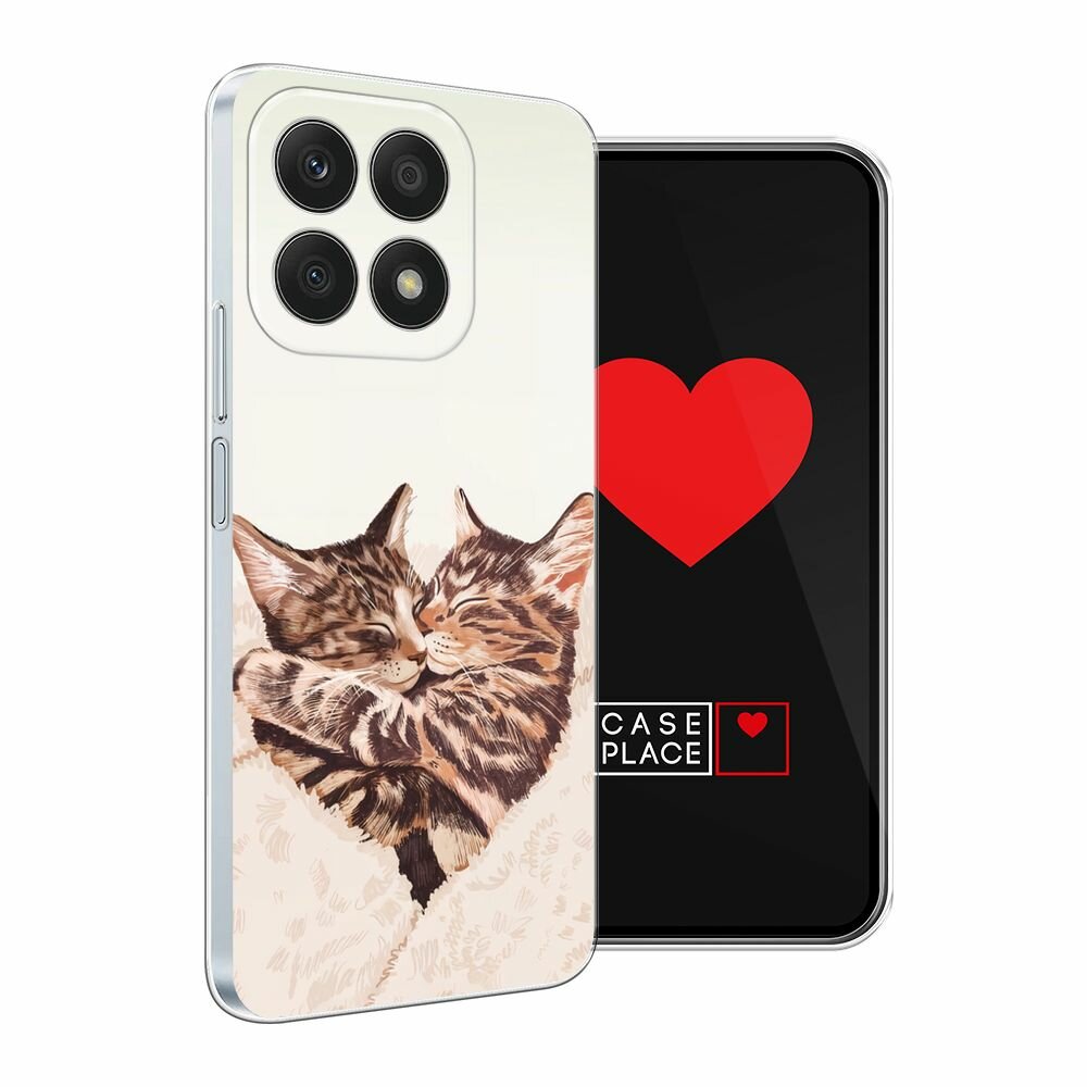 Чехол на Honor X8A / Хонор X8A с принтом "Влюбленные котейки - 14 февраля" — фото 1