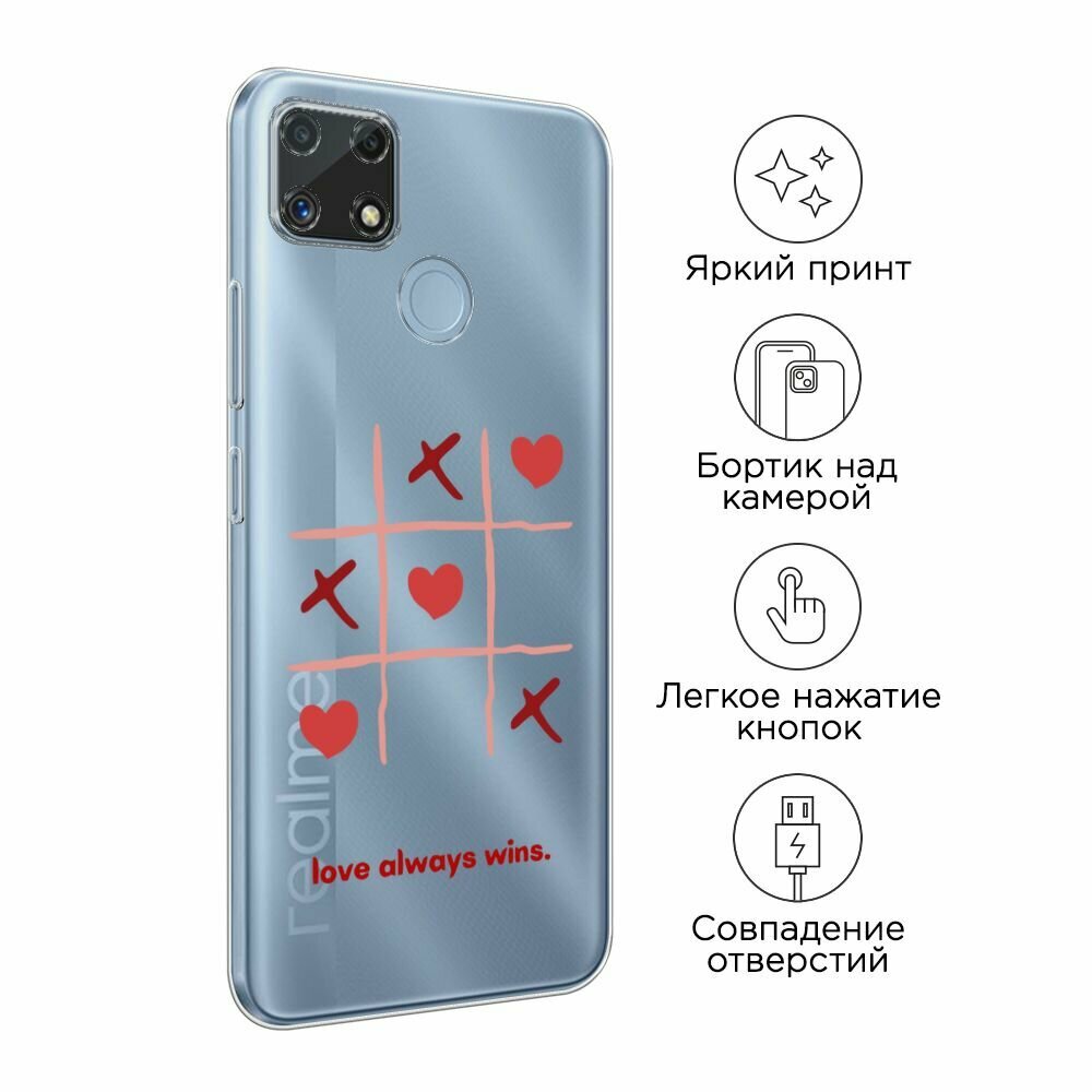 Чехол на Realme C25/C25s / Реалми С25/C25s с принтом "love always wins - 14 февраля", прозрачный — фото 1