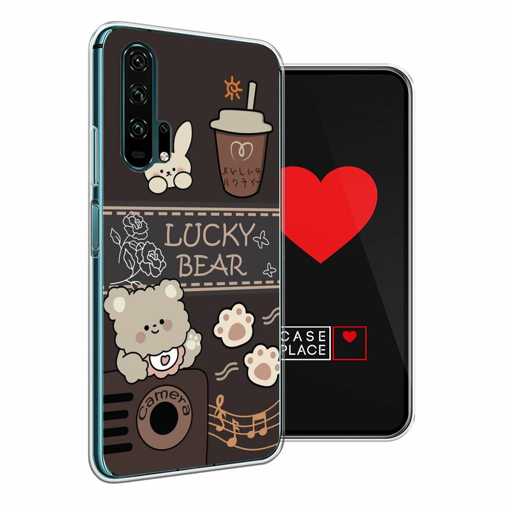 Чехол на Honor 20 Pro / Хонор 20 Про с принтом "Lucky bear coffee 1" — фото 1
