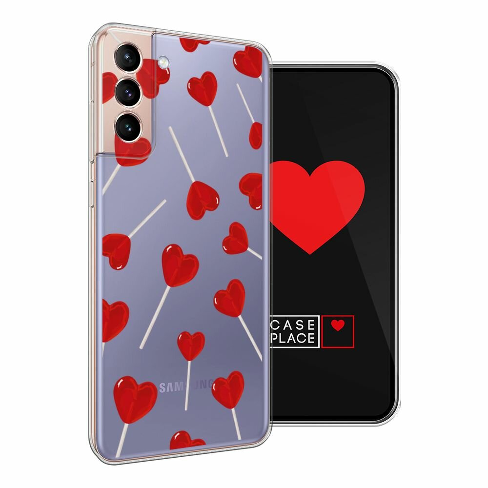Чехол на Samsung Galaxy S21 + / Самсунг Галакси S21 Плюс с принтом "Сердечки-леденцы 2 - 14 февраля", прозрачный — фото 1