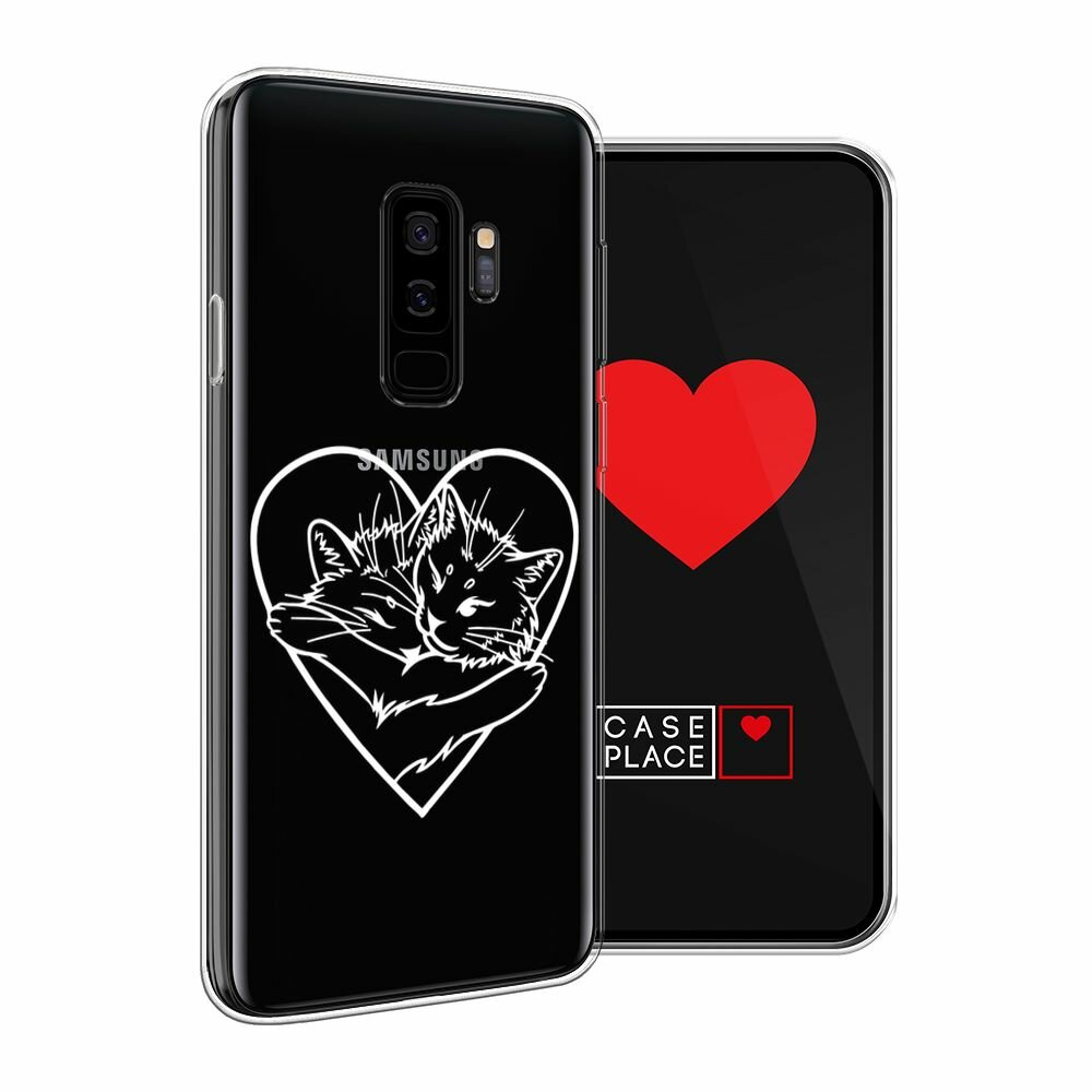 Чехол на Samsung Galaxy S9 + / Самсунг Галакси С9 Плюс с принтом "Влюблённые котики рисунок 2 - 14 февраля", прозрачный — фото 1