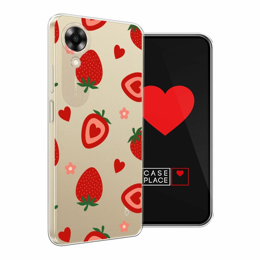 Чехол на Oppo A17K / Оппо A17K с принтом "Heart strawberries 2 - 14 февраля", прозрачный — фото 1