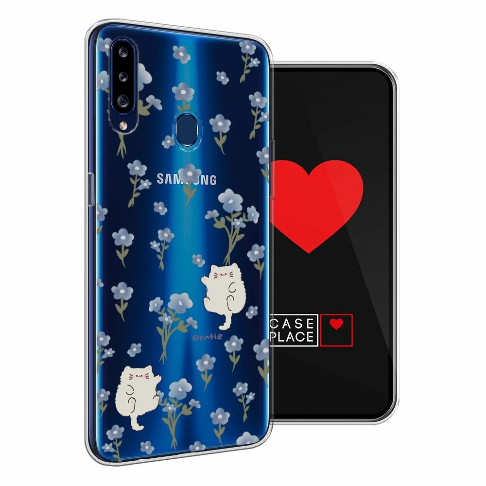 Чехол на Samsung Galaxy A20s / Самсунг Галакси A20s с принтом "Gentle cats", прозрачный — фото 1