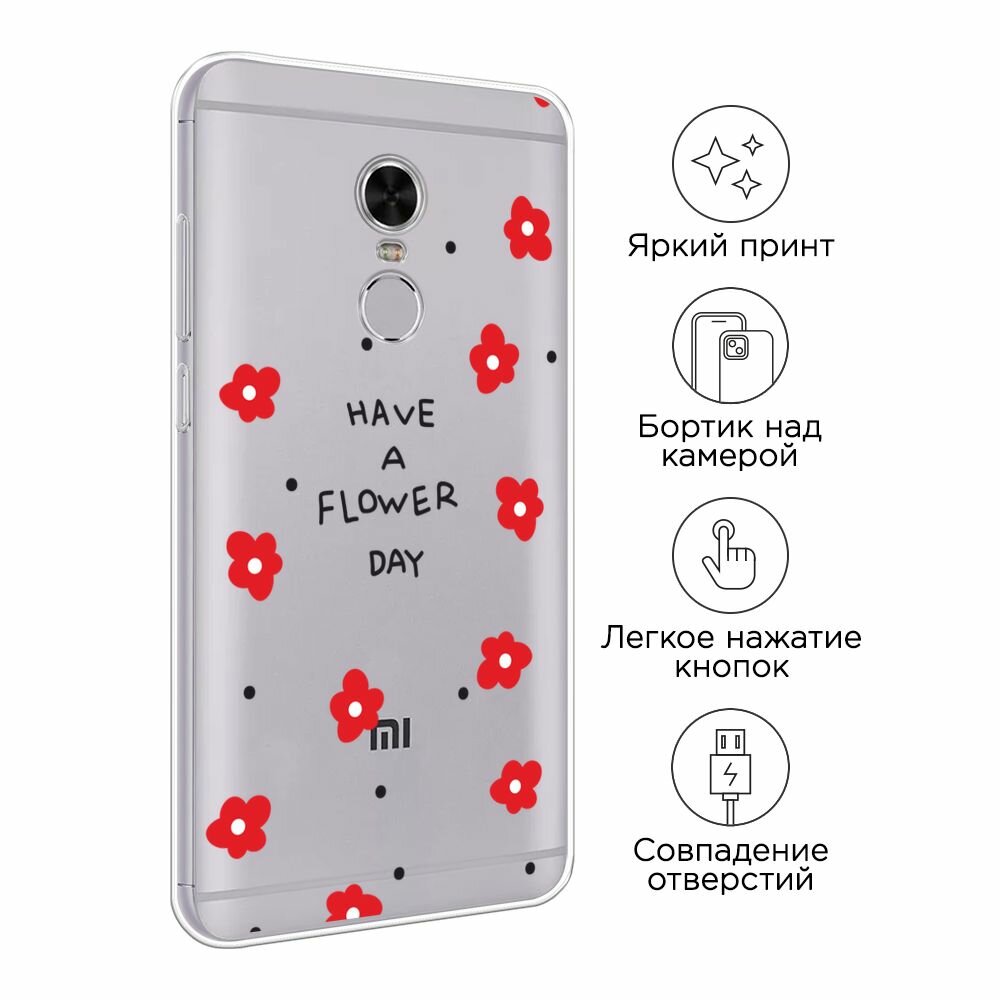 Чехол на Xiaomi Redmi Note 4 (MediaTek) / Сяоми Редми Ноут 4 (MediaTek) с принтом "Have a flower day 2", прозрачный — фото 1