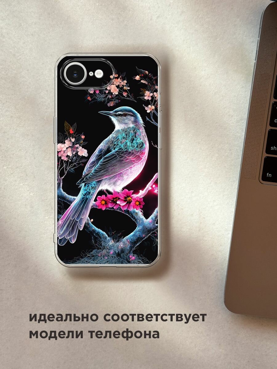 Чехол на Apple iPhone 16e/17e / Айфон 16е/17e с принтом "Птица на цветущем дереве" — фото 1