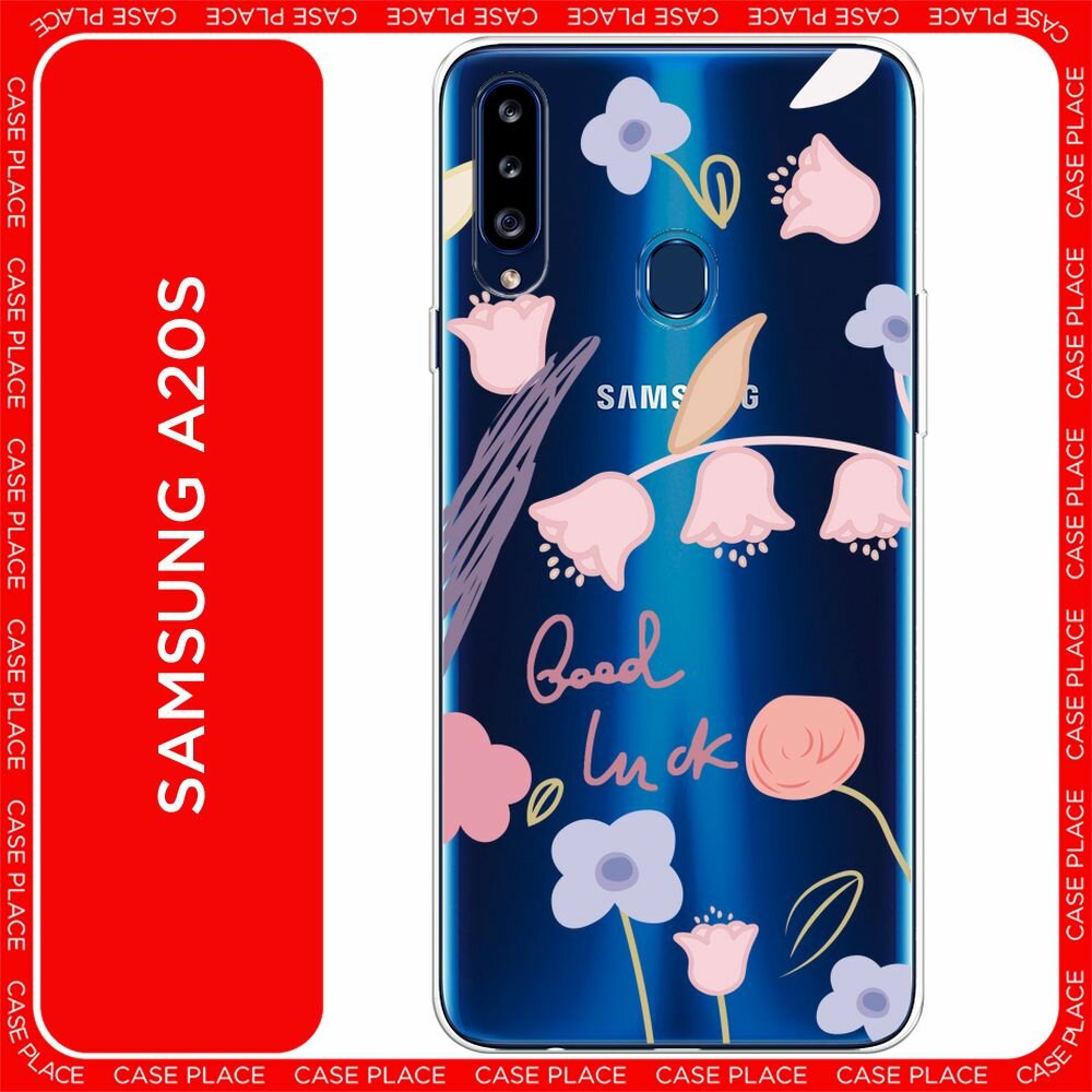 Чехол на Samsung Galaxy A20s / Самсунг Галакси A20s с принтом "Lucky flowers", прозрачный