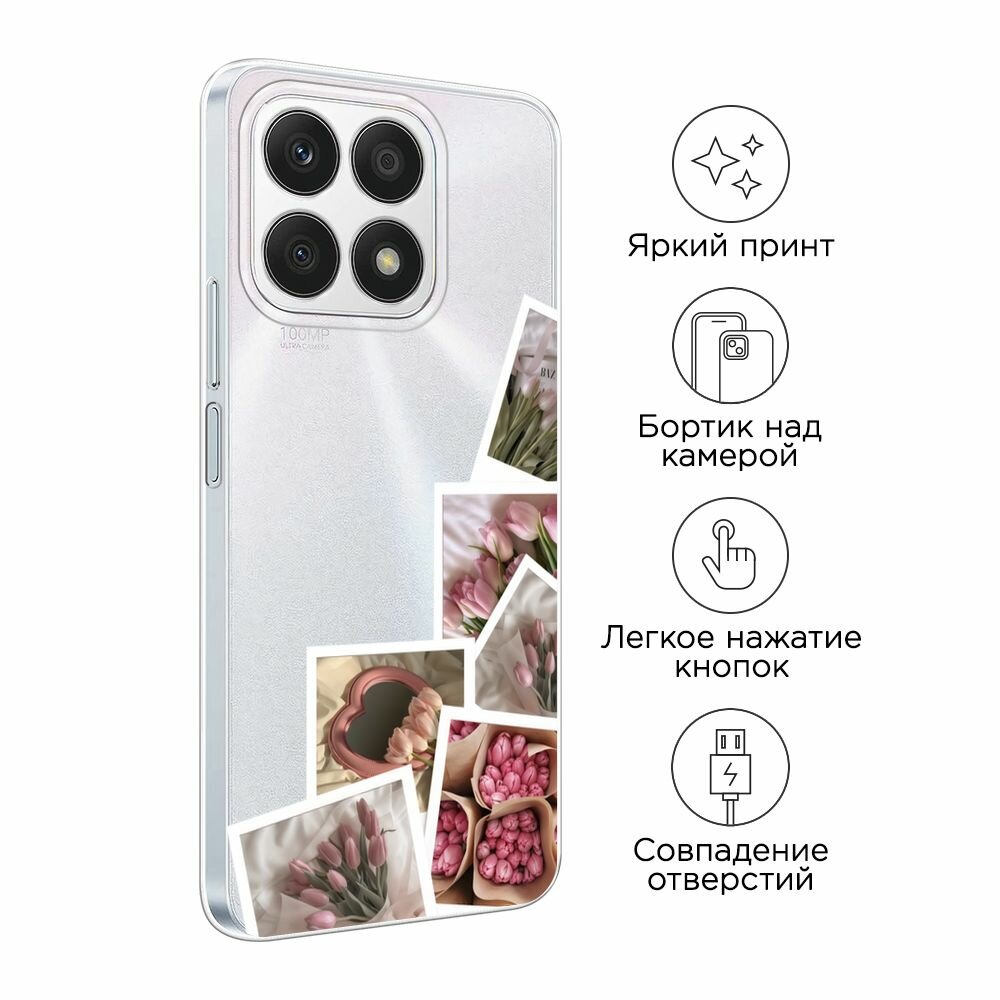 Чехол на Honor X8A / Хонор X8A с принтом "Весенние фото - 8 марта", прозрачный — фото 1