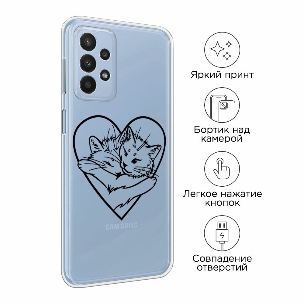 Чехол на Samsung Galaxy A23 / Самсунг Галакси А23 с принтом "Влюблённые котики рисунок 3 - 14 февраля", прозрачный — фото 1