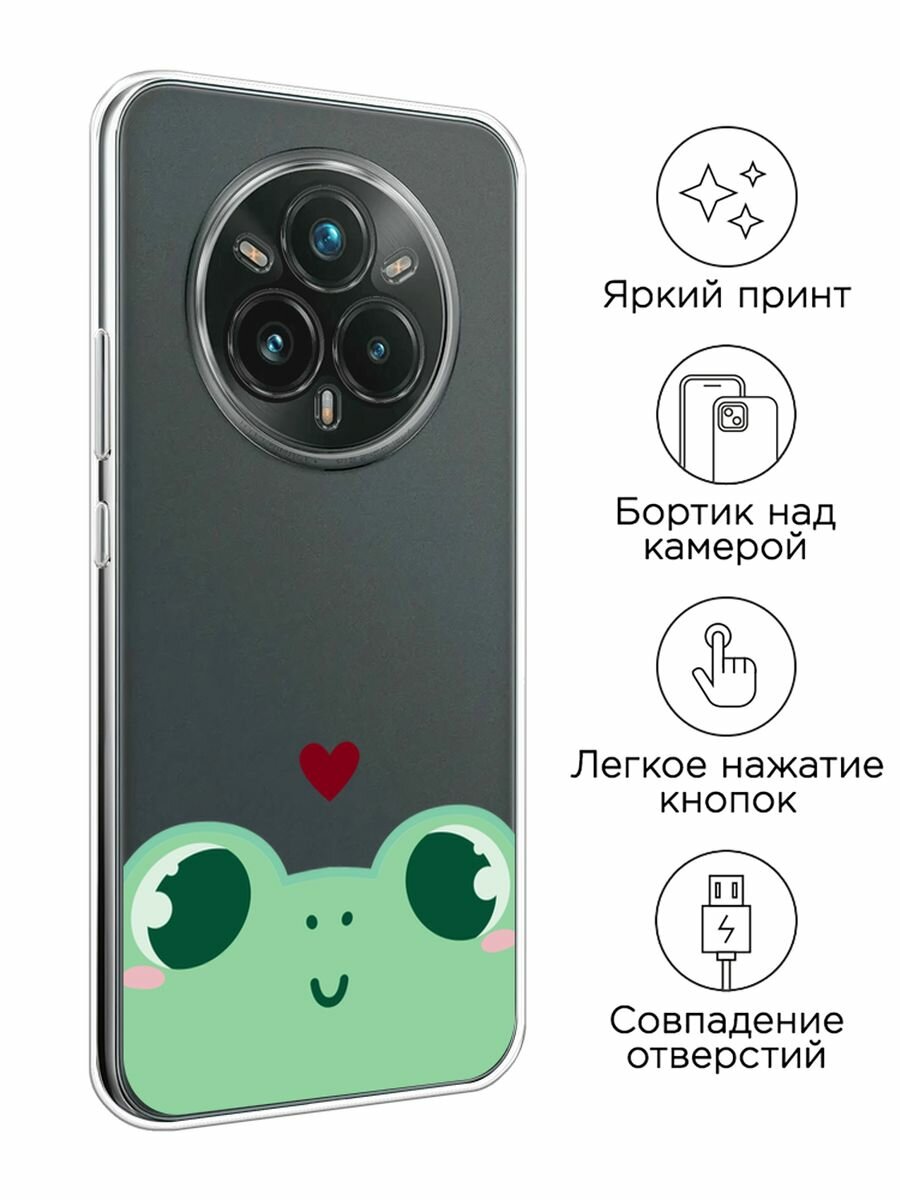 Чехол на Realme 14 Pro / Реалми 14 Про с принтом "Влюблённая лягушка - 14 февраля", прозрачный — фото 1