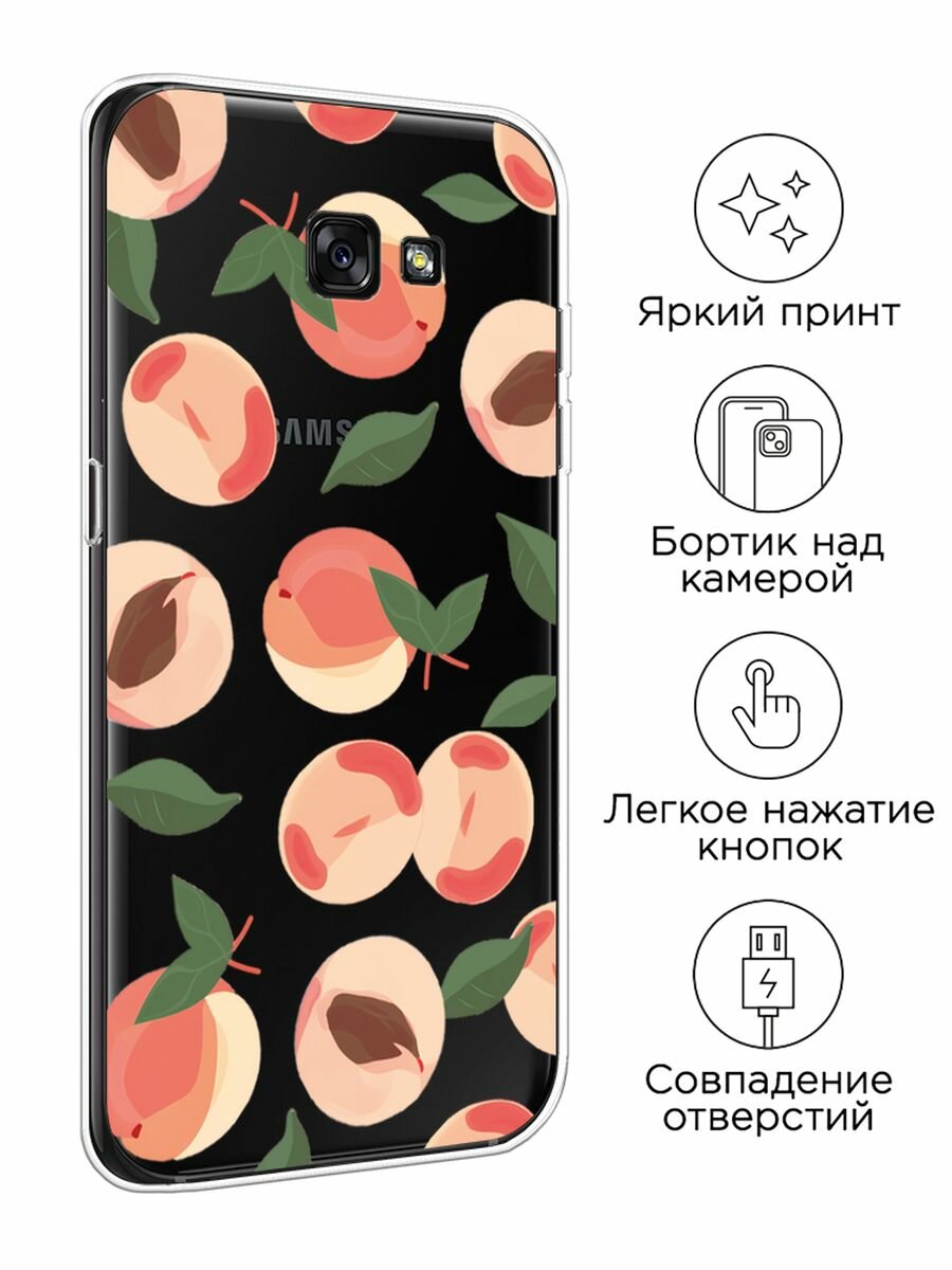 Чехол на Samsung Galaxy A7 2017 / Самсунг Галакси А7 2017 с принтом "Нежные персики паттерн 2", прозрачный — фото 1